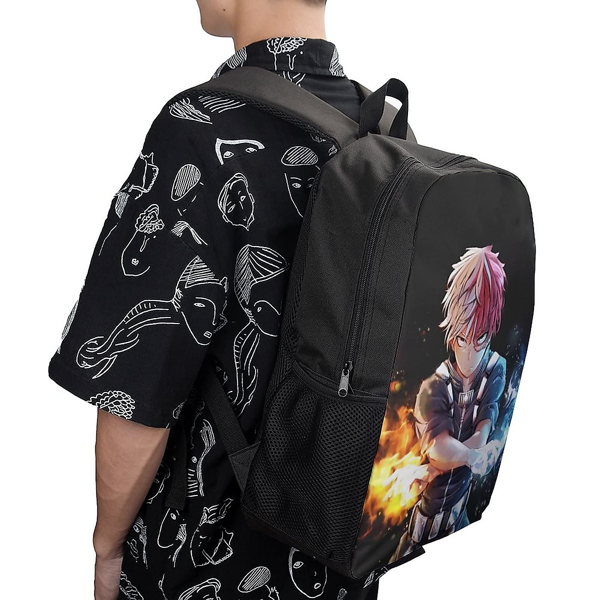 2 PCS Anime Backpack and Black Lunch Bag, Casual Laptop Bag with Adjustable Shoulder Strap Comfortable Shoulders Bookbag