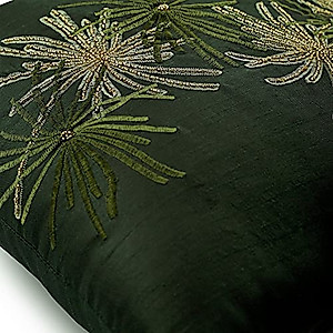 The HomeCentric Cushion Cover for Sofa, Dark Green Decorative Pillow Covers 16x16 inch (40x40 cm), Silk Throw Pillows for Couch, Nature & Floral, Tropical Toss Pillow Covers - Green Foliage