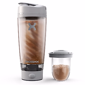 Promixx Pro Shaker Bottle | Rechargeable, Powerful for Smooth Protein Shakes | includes Supplement Storage - BPA Free | 20oz Cup (Cool Gray)