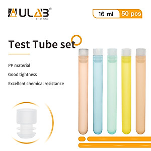 ULAB 50pcs Plastic Test Tubes with Caps, Dia16x125mm PartyTubes Shot Glasses, Multiple Colored Tubes with Transparent Lid, UTT1021