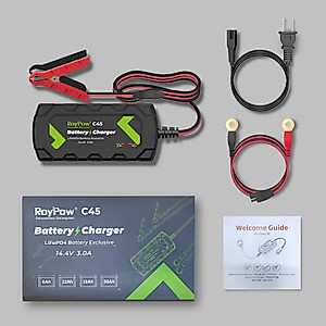 RoyPow 12V Battery Charger 3-Amp Automatic Smart Battery Maintainer, Trickle Charger, and Battery Desulfator with Alligator Clamp and Ring Terminal