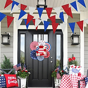 XIANMU Patriotic Pennant Banner Red Blue Silver/White Triangle Flag Bunting Banner Patriotic Decorations Glitter Paper Garlands for 4th of July Independence Day Party Decorations Supplies 40 Feet