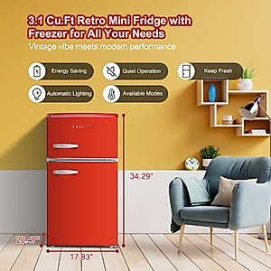 Frestec 3.1 CU' Retro Mini Fridge with Freezer,2-Door Compact Refrigerator,Small Refrigerator for Bedroom Dorm Office Apartment, Red (FR 302 RRED)