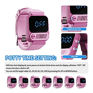Potty Training Timer Watch for Boys and Girls,Kids Training Toilet Timer Watch,Waterproof,Rechargeable,Music Tones,Automatic Timers Plays Music,Alarm,Baby and Toddler Potty Train Toilet Time Aid,Pink