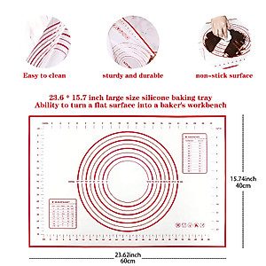 AITAOGO Silicone Pastry Mat, Non Stick Silicone Mat, Upgrade with Measurement Nonslip Baking Mat, Used for Rolling Dough, Pie Crust and Pizza, Durable Easy Clean Pastry Mat (red)