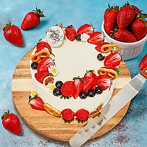 12" Acacia Wood Revolving Cake Stand, Rotating Cake Turntable with 2 Icing Spatulas, 3 Smoothers, Wooden Rotating Display Stand for Cake, Cupcake Decorating Supplies