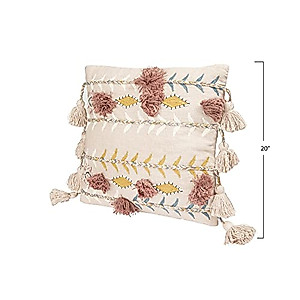 Creative Co-Op Creative Co-Op Cotton Embroidered Pillow with Tassels and Applique, Pink