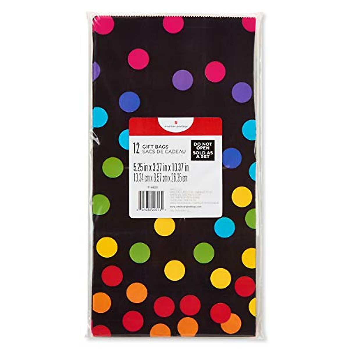 American Greetings 10" Small All-Occasion Goodie Bags, Rainbow Confetti (12-Count)