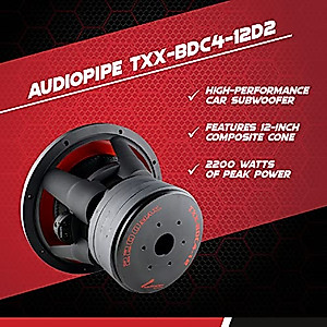 AudioPipe Sub-BDC4-12D2 12 Inch 2200 Watts Dual 2 Ohm Car Audio Subwoofer & QPower QBOMB12VL Single 12 Inch Vented Ported Sub Box Enclosure