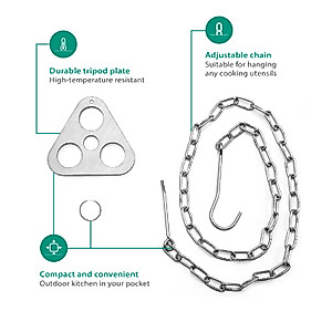 GRITR Camping Tripod Grill Board Set - Compact Portable Rustproof Camping Gear for Outdoor Cooking - Stainless Steel Campfire Tripod Plate, Adjustable Chain and Leather Case