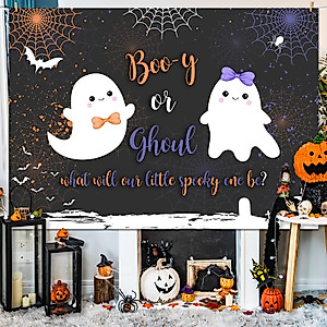 Mocsicka Halloween Gender Reveal Backdrop Booy or Ghoul Gender Reveal Background Halloween Ghost Gender Reveal Party Cake Table Decoration Banner Photo Booth Props (7x5ft)