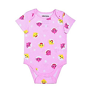 Nickelodeon Baby Shark Girls’ 3 Pack Short Sleeve Bodysuit for Newborn and Infant – Pink/Grey