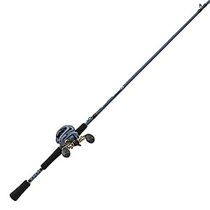Quantum Smoke X Baitcast Reel and Fishing Rod Combo, 7-Foot 2-Inch 1-Piece EGC4 Composite Cranking Fishing Pole with Split-Grip EVA Rod Handle, Right-Hand Retrieve, Blue