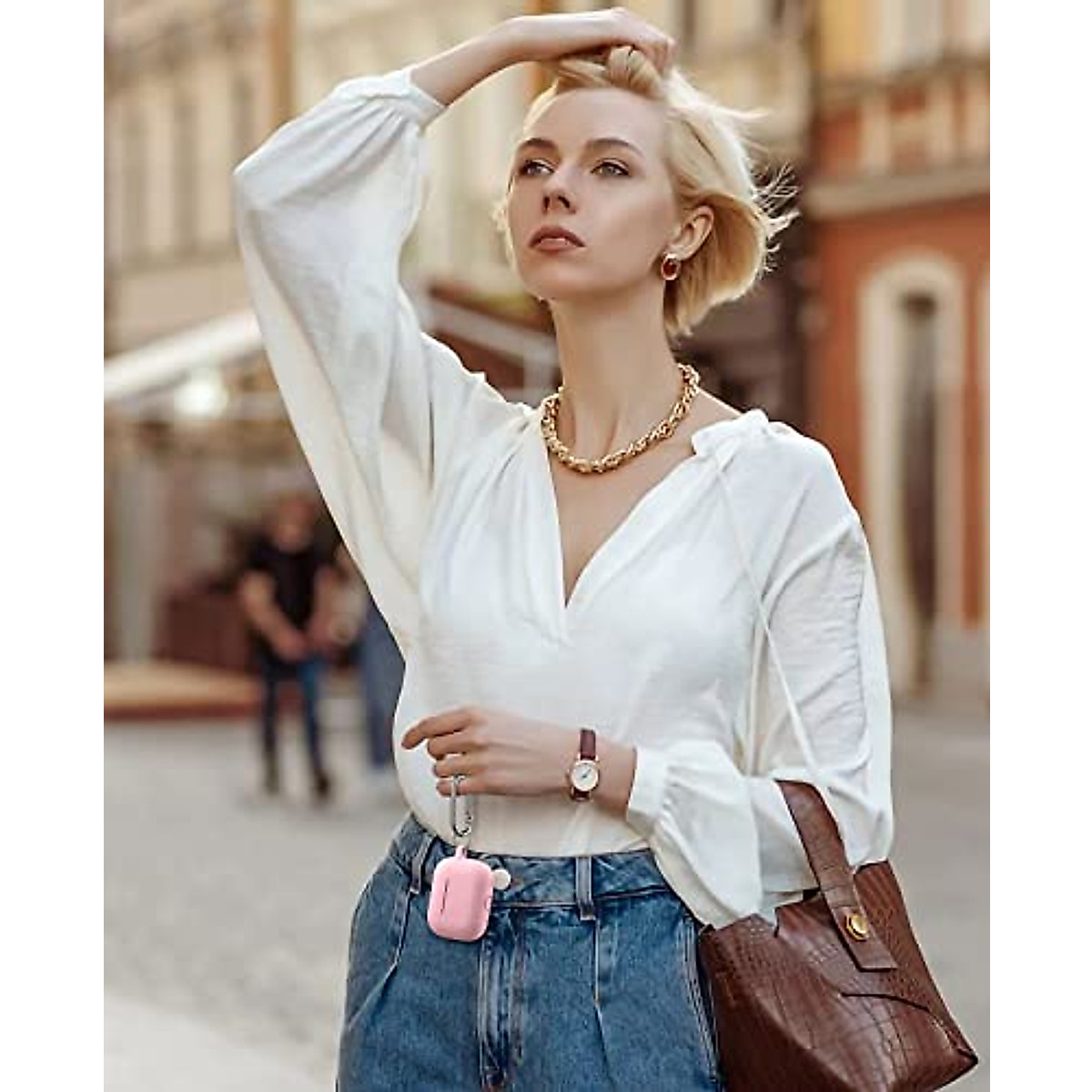 IMIVIO Airpods Pro 2 Case Cover 2022/Pro 2019, Soft Silicone Protective Charging Cover Skin Compatible Apple Airpods Pro 2nd/1st Generation Case for Women Men with Keychain, Front LED Visible (Pink)