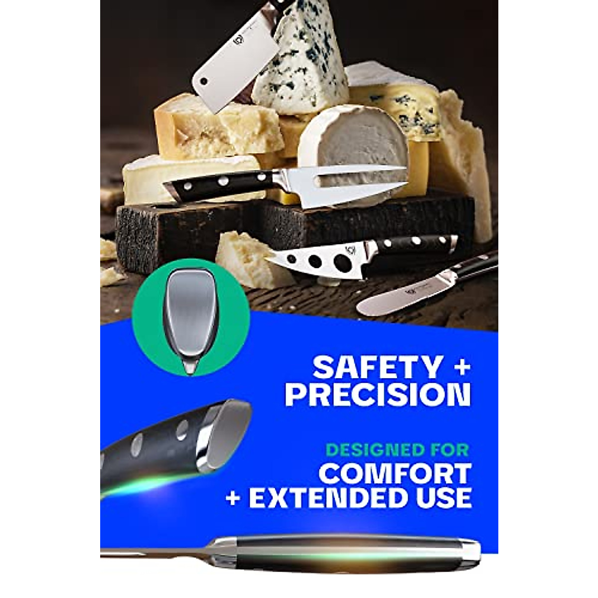 Dalstrong Charcuterie & Cheese Knife Set - 4-Piece - Gladiator Series Elite - Mini Cleaver, Serrated, Round-Tip, Forked Cheese Knives, G10 Garolite Handle, Sheath, NSF Certified