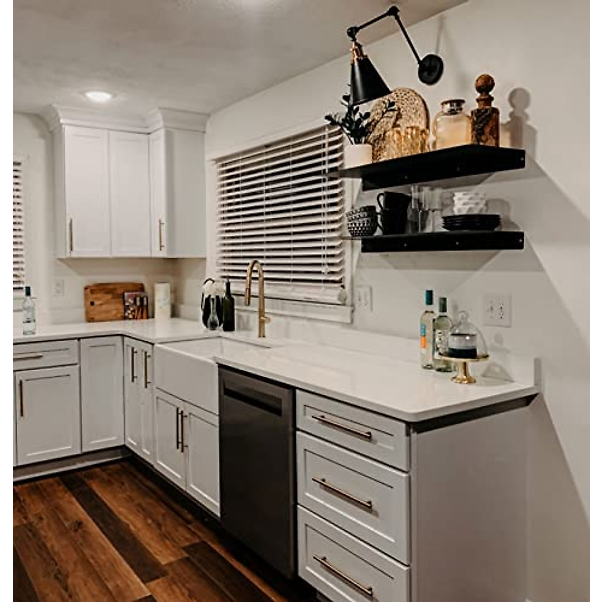 Hui Shun L-Shaped Black Metal Floating Shelf Modern Heavy Duty Wall Mount Shelf 5inch*20inch 1 Pack