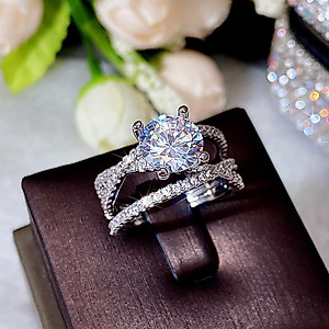 hsiyyecg Shiny Round Cut Cubic Zirconia Multi Row Cross Knot Women's Eternity Engagement Wedding Band Ring, X Cross Wrap Around CZ Rings Size 6-10 (US Code 8)