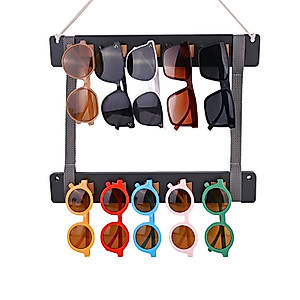 chiduerm Sunglasses Organizer Wood Storage Eye Glasses Holder for Home Wall Mounted,Sunglasses Rack Home Wall Hanging Storage Organizer (2pcs black-gray)