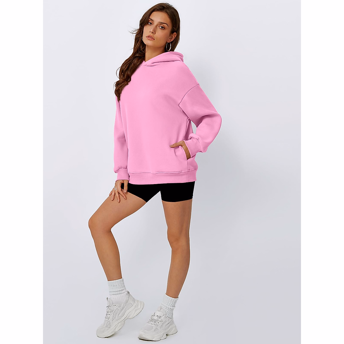 Trendy Queen Womens Oversized Hoodies Fleece Hooded Sweatshirts Casual Pullover Fall Winter Outfits Long Sleeve Tops 2025 Pink M