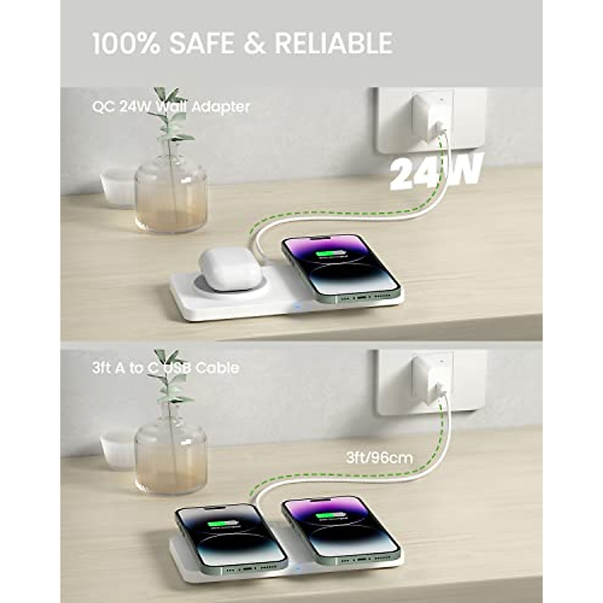 Magnetic Wireless Charging Pad, GEEKERA 2 in 1 Charging Station for Apple, Dual MagSafe Wireless Charger for iPhone 14/13/12 Pro Max/Pro/Plus/Mini, AirPods 3/Pro 2 (ONLY for Apple Products)