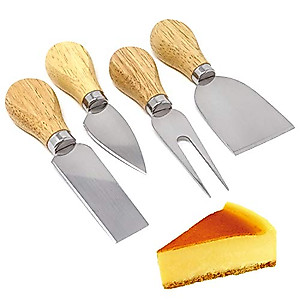 Honbay 4PCS Set Travel Stainless Steel Cheese Knives Cheese Slicers Cheese Cutters Cheese Knives with Wood Handle for Cheese Butter Formaggio (4.7 Inch)