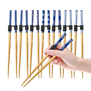 7 Pairs Reusable Training Chopsticks Helpers for Kids Adult Trainer Beginner Learner, Japanese Bamboo Chopsticks and Non-Slip Connector Set, Dishwasher Safe, L8.86Inch (5.Porcelain print)