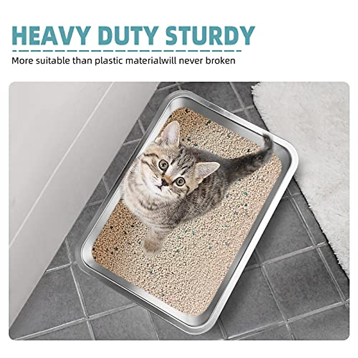 Stainless Steel Cats Litter Box, 4" Height Litter Box for Small Animals, Easy Entry, Easy to Clean, Non Stick Smooth Surface