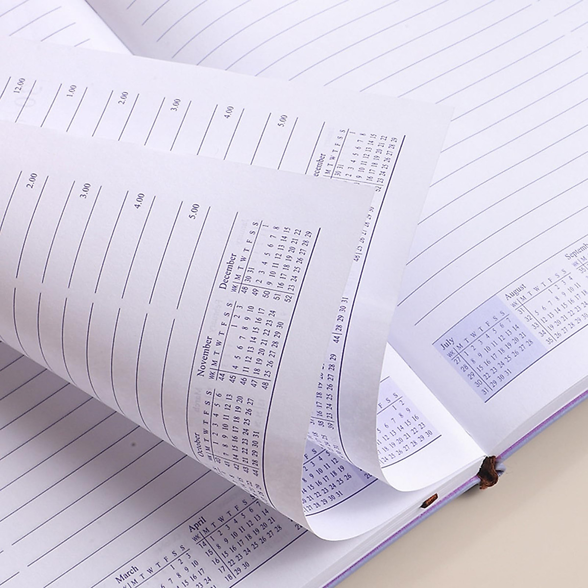 Tainrunse Embossed Decorations Planner Leak-Proof 2024 Monthly Faux Leather Cover 12 Months A5 Calendar Notebook 155 Sheets Wire Binding Tabs Agenda Pink A5