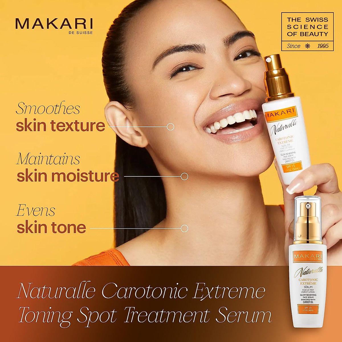 Makari Naturalle Carotonic Extreme Brightening Serum SPF15 (1.7 oz) | Helps Reduce Appearance Of Blemishes, Scars, and Imperfections | Brightens, Smoothens, & Gives Antioxidant Protection