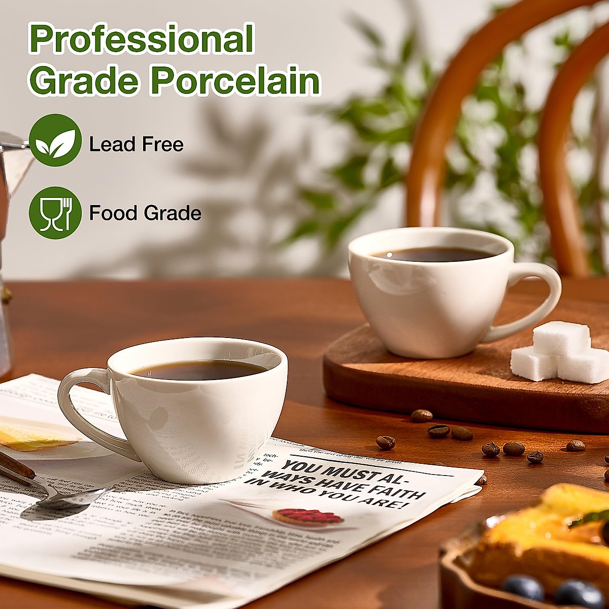 Hlukana Porcelain Espresso Cups Set of 4, 4 oz Small Coffee Mugs, White Demitasse Cups Perfect for Espresso Machine and Coffee Maker, Microwave Dishwasher Safe Espresso Cups