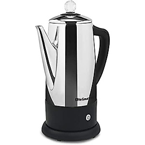 Elite Gourmet EC812 Electric Coffee Percolator with Keep Warm, Clear Brew Progress Knob Cool-Touch Handle Cord-less Serve, 12-Cup, Stainless Steel