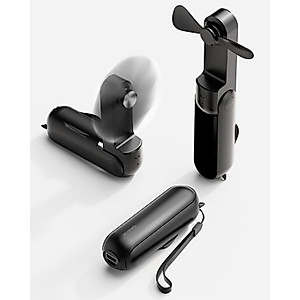 Gaiatop Portable Handheld Fan, Mini Rechargeable Folding Fans with Power Bank USB Battery Operated, Small Pocket Design for Eyelash Girls Women Travel Outdoor Black