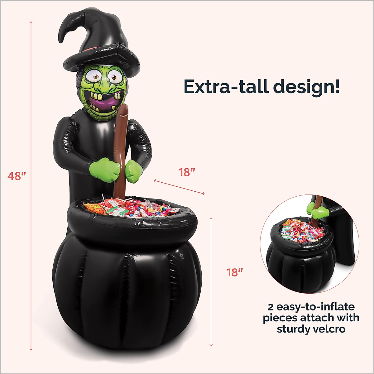48" Inch Inflatable Witches Cauldron Candy Holder Bowl - Up to 72 Drink Beverage Cooler and Ice Chest Party - Inflables De Halloween Enfriador Candy Caldron