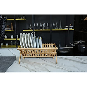 ZROOY Bamboo Dish Drying Rack, 2-Tier Bamboo Dish Rack Collapsible roll up Dish Drainer for Kitchen Counter,Wooden Dish Drying Rack by Natural,