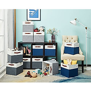 DECOMOMO 13 inch Cube Storage Bins 13 X 13 Storage Cubes, Fabric Cube Storage Bin for Clothes Toys Books Shelves Closet Bedroom Bathroom Nursery (Grey and White, 4pcs)