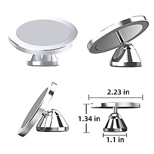 Magnetic Phone Holder for Car, [ 2 Groups Super Strong Magnet ] [ 360° Rotation ] Universal Dashboard Car Mount Holder Compatible with All Smartphones (Silver)