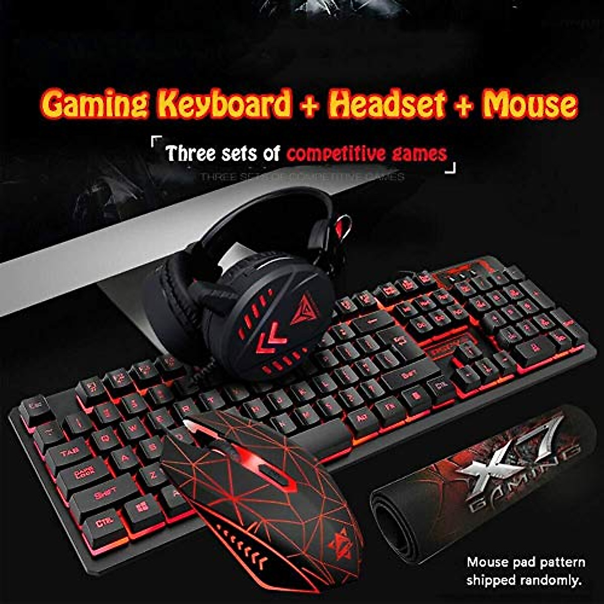 Raxinbang Keyboard Gaming Keyboard,USB Keyboard Set Gaming Mouse Computer Backlight Headset Waterproof Gaming Headset for LOL (Color : Pink)