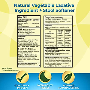 Senokot-S Dual Action 60 Tablets, Natural Vegetable Laxative Ingredient Plus Stool Softener Tablets, Gentle Dependable Overnight Relief Of Occasional Constipation White