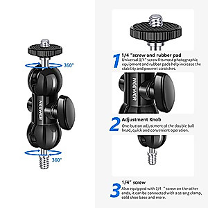 NEEWER Camera Mount Clamp with Dual Ball Head Adapter, Compatible with Insta360 GoPro Mount SmallRig Camera Cage, Webcam Monitor Mount, Super Clamp for Flash Mic LED Video Light Panel, ST10