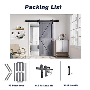FREDBECK 36in x 84in Gray Barn Door Slab with 6.6ft (79inch) Barn Door Hardware Track Kit and Handle Floor Guide Included, Double Surfaces,Simple Assembly is Required,K-Frame,Grey