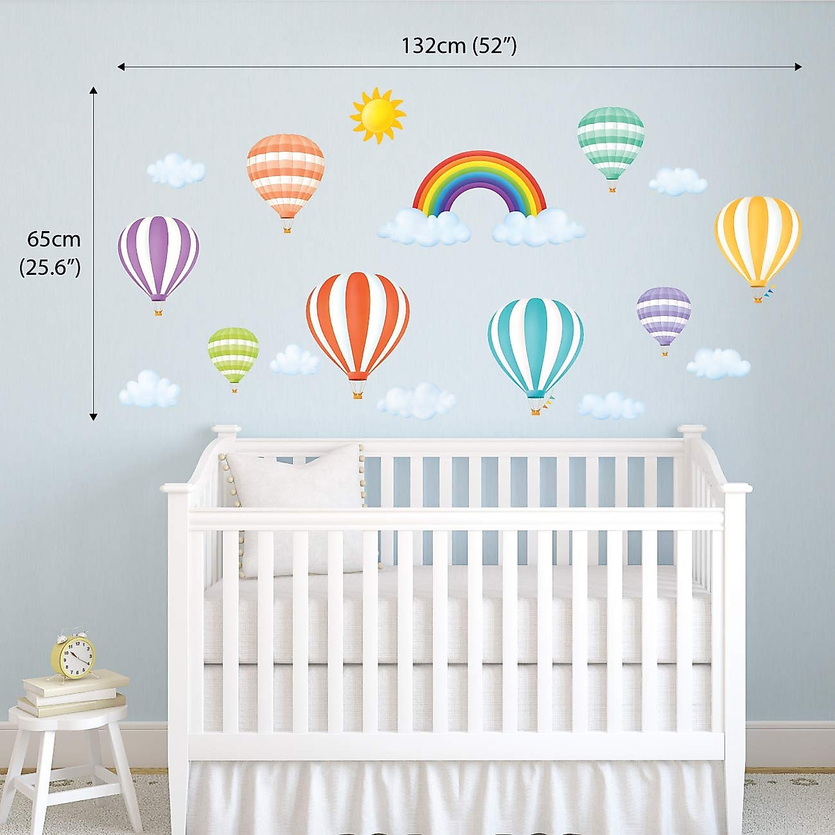 DECOWALL DS8-1801 Rainbow and Hot Air Balloons Kids Wall Stickers Wall Decals Peel and Stick Removable Wall Stickers for Kids Nursery Bedroom Living Room d?cor