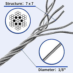 LuckIn 1/8" Stainless Steel Cable 300FT, T316 Aircraft Cable for Railing, Decking & Outdoor Projects - Uncoated Marine Grade