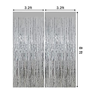 Silver Backdrop Curtains for Parties, Melsan 3.2 x 8 ft Foil Fringe Curtains Backdrop for Birthday,Engagement,New Year Eve, Disco Party Backdrop Decorations, Pack of 2