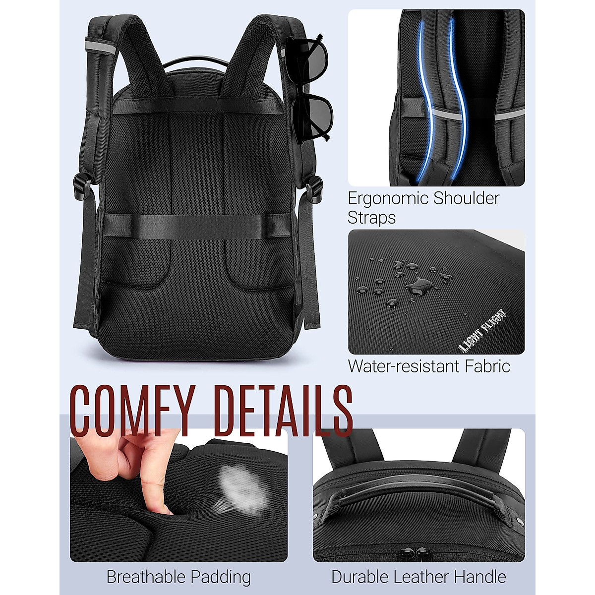 LIGHT FLIGHT Laptop Backpack for Men, Travel Backpack for Men Women Bookbag with Charging Port Fits 17.3 Inch Computer, 40L Back Pack for Business School Work College, Black