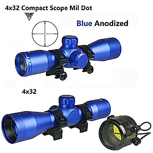 DB TAC Blue Anodize Finished 4X32 Compact Mil-Dot Scope with Rings Weaver / Picatinny Mount