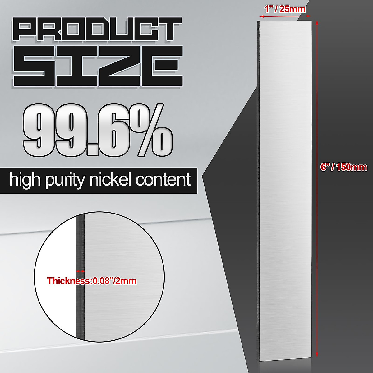 Gisafai 2 Pcs Pure Nickel Sheet 0.08 x 1 x 6 Inches Nickel Anode for Nickel Plating 99.6% Purity Purity Nickel Plate Nickel Strip Sheets for DIY Nickel Electroplating Kit