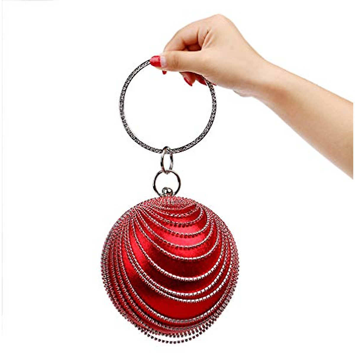 Round Clutch tassel Purse Women Crystal Evening Bag for Wedding Party Women's Ball Shape Crystal Evening Clutch Purse Wedding Party HandBags With Necklace Earrings Set (Red)
