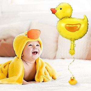 Meooeck 30 Pcs Duck Balloon Mini Duck Shape Foil Balloon Duck Birthday Decorations, Farm Animal Head Foil Balloon with 4 Rolls Gold Ribbons for Kids Birthday Baby Shower Party Decoration