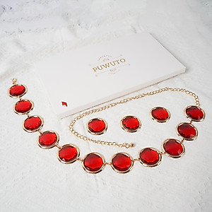 Red Gem Waist Belt - PUWUTO Anime Cosplay Stone Chain Western Belt, Adjustable Halloween Rhinestone Belt Costume for Women Halloween Cosplay Props Accessories