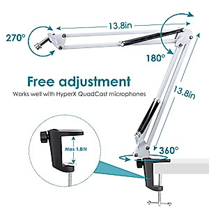 White Boom Arm for HyperX QuadCast S - White Mic Arm Compatible with Hyperx Quadcast White Microphone, Premium White QuadCast S Microphone Boom Arm Stand by YOUSHARES
